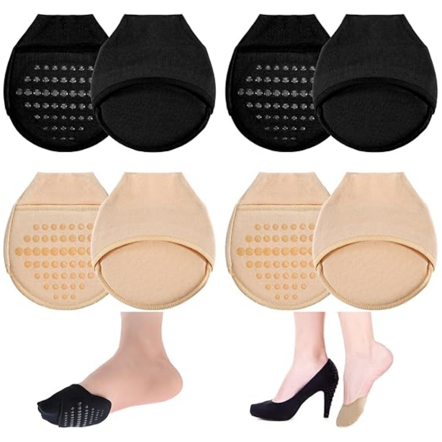 4 Pairs Toe Topper Socks No Show Liner Half Socks Metatarsal Pads Ball ...