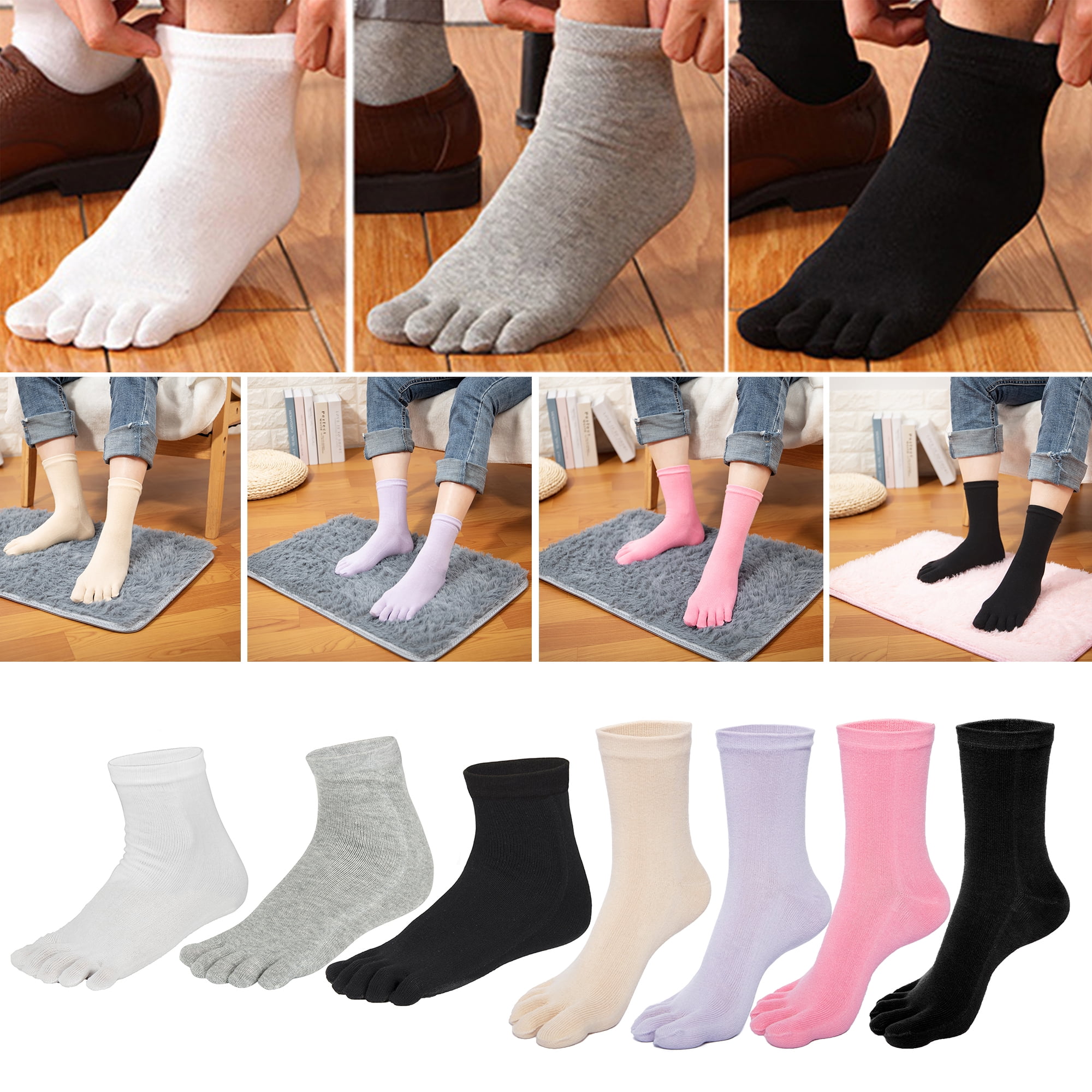 4 Pairs Unisex Toe Socks Five Finger Crew Socks Soft Five Toe Socks ...