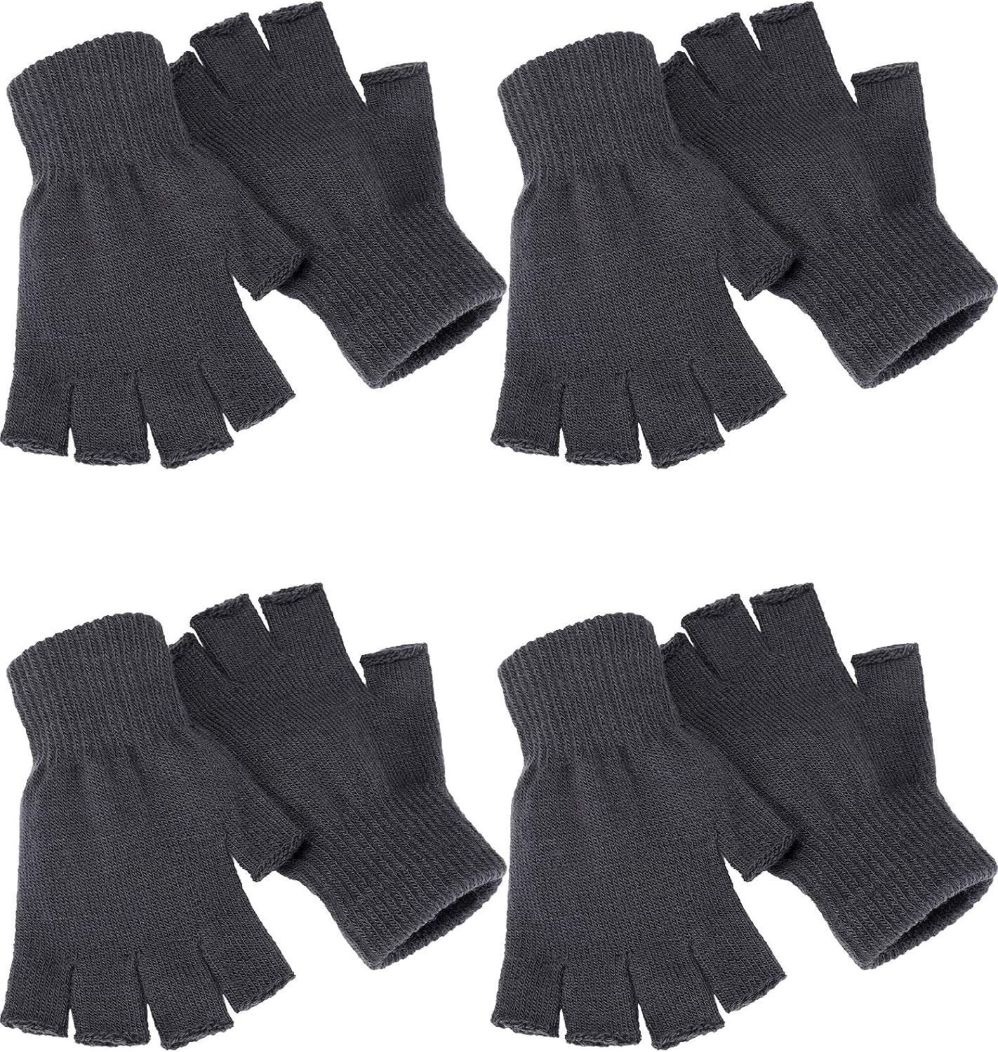 4 Pairs Winter Half Finger Gloves Knitted Fingerless Mittens Warm ...