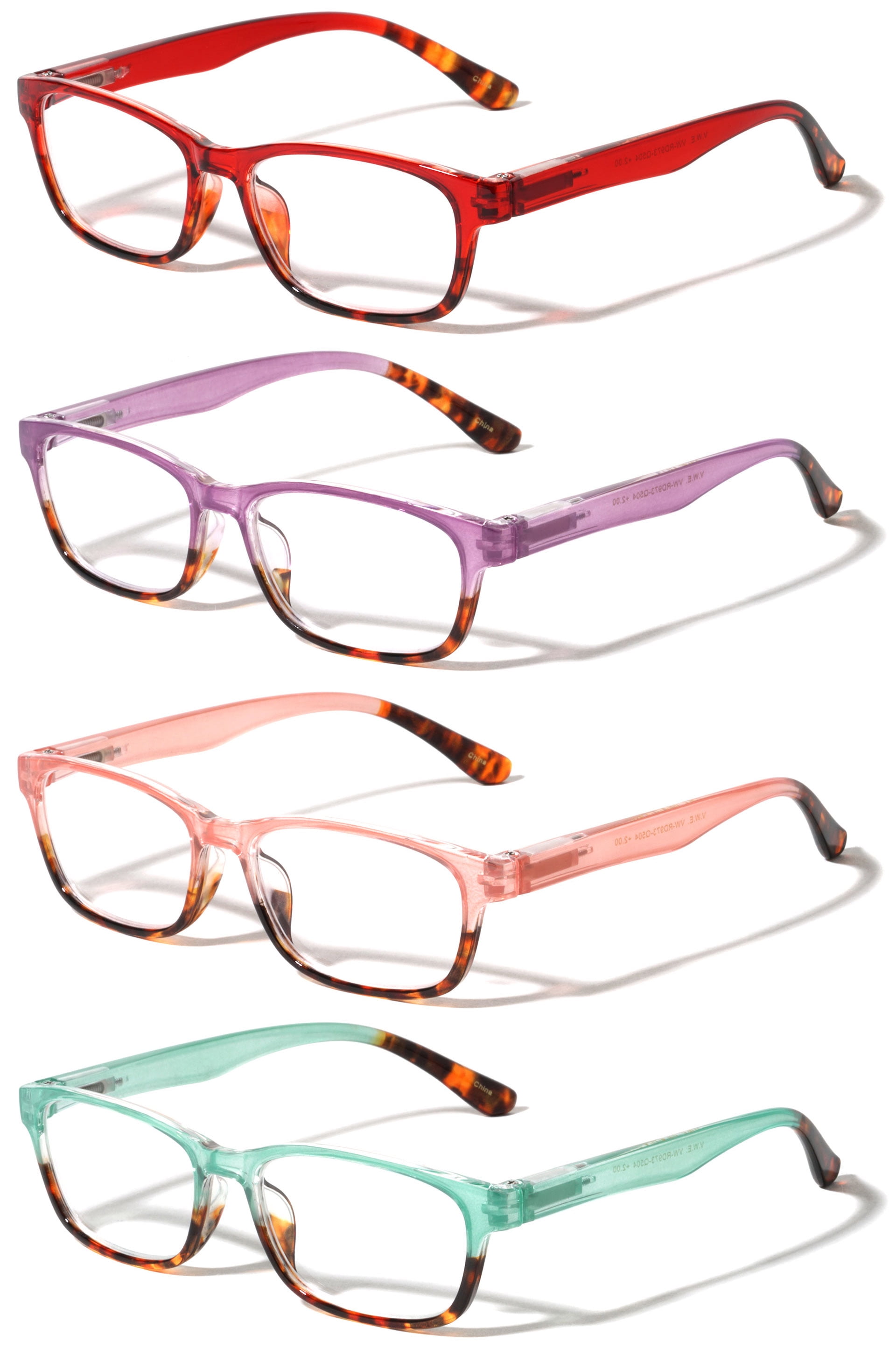 V.W.E., Women Reading Glasses, 4 Pairs, 2 Tone Translucent Tortoise ...