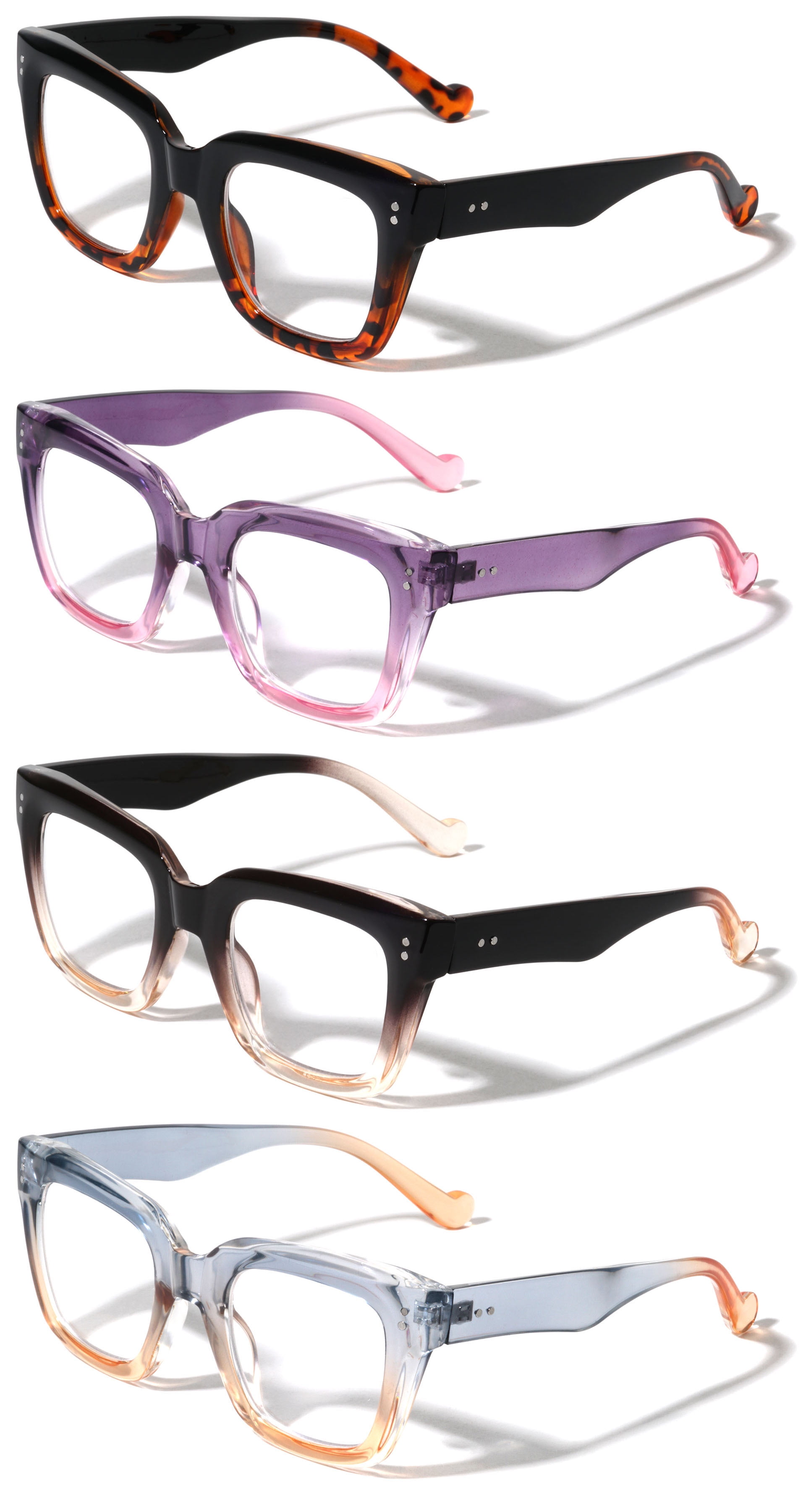 4 Pairs Women Bold Oversized Fashion Reading Glasses - Clear Lens ...