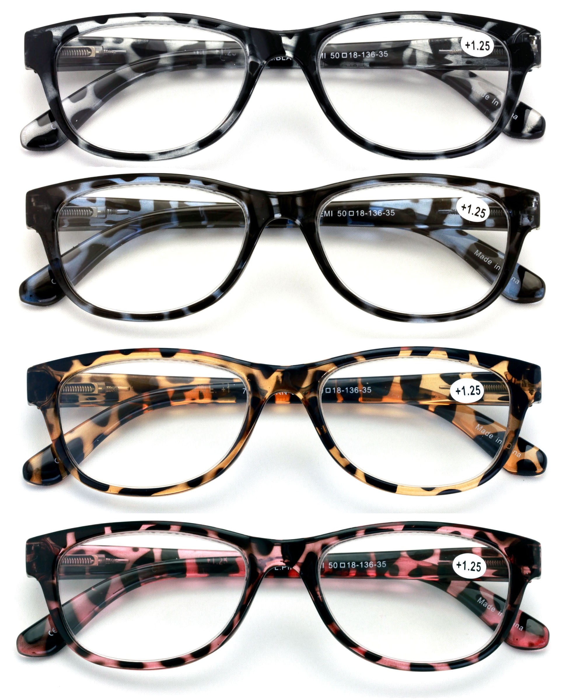 4 Pairs Women Leopard Meow Reading Glasses - Fashion Clear Lens Readers ...