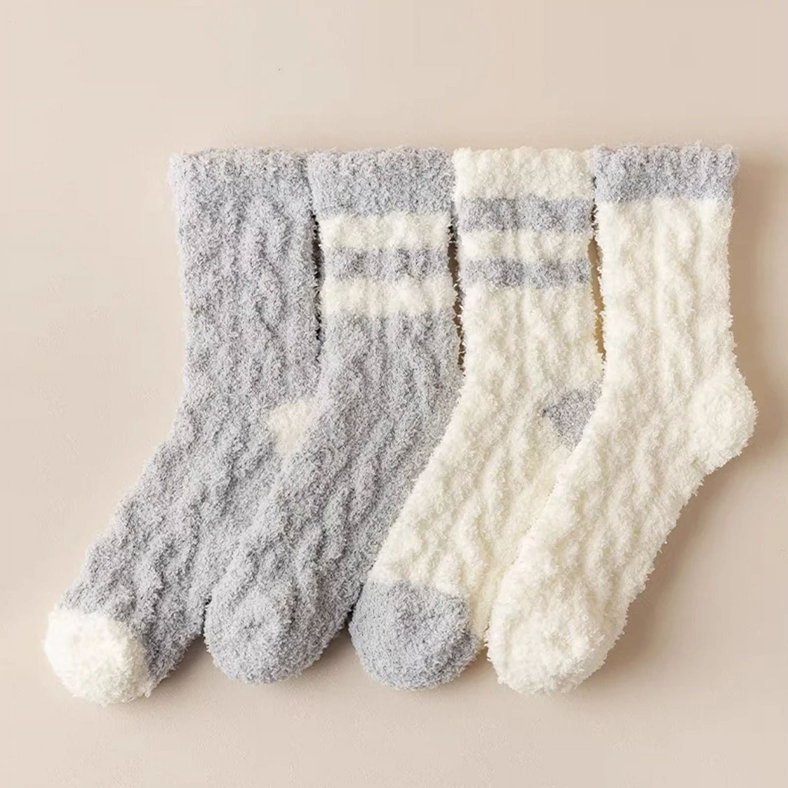 4 Pairs Women Men Slipper Socks Floor Couples Coral Velvet Plush Winter ...