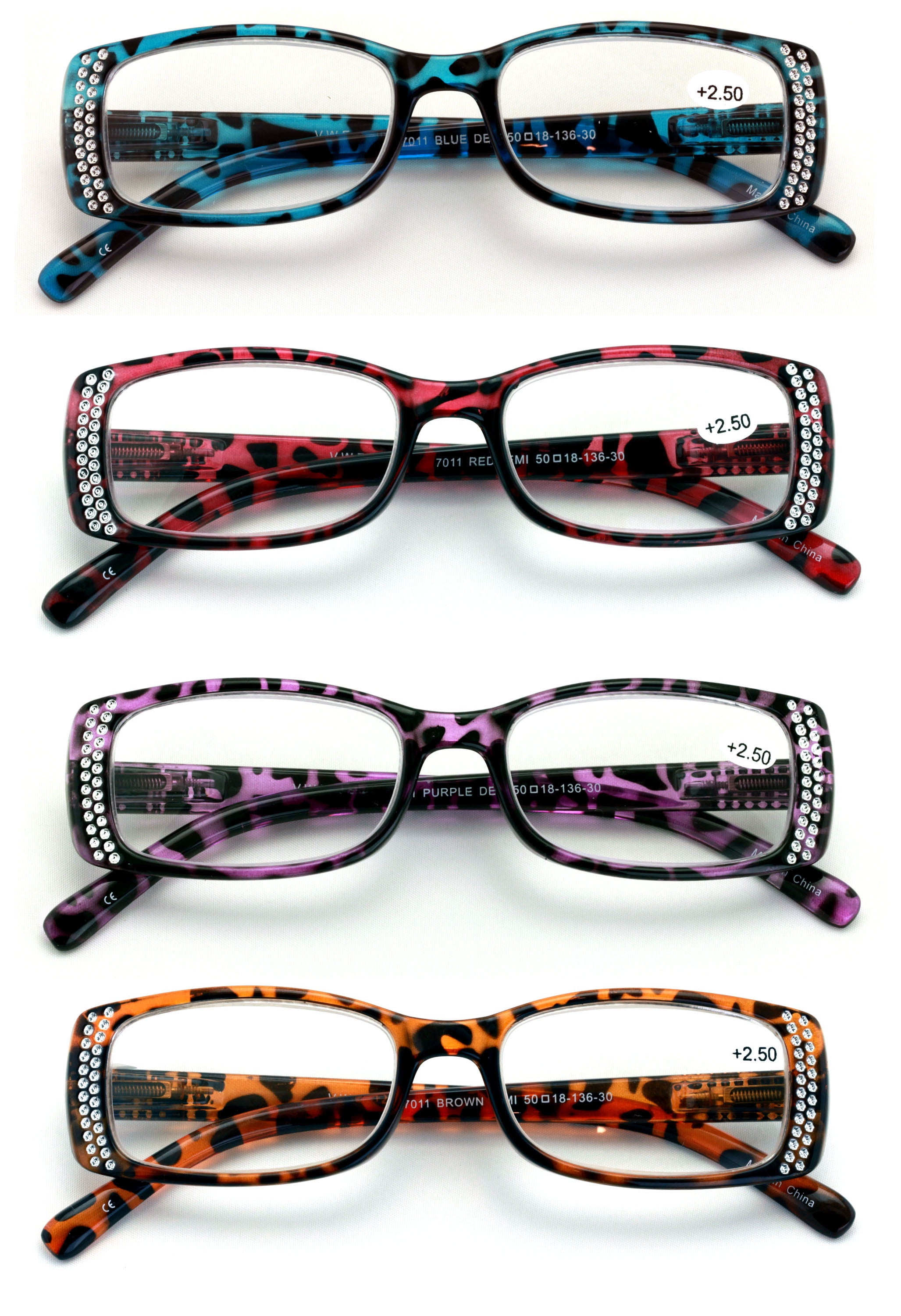 4 Pairs Women Rectangular Rhinestones Reading Glasses - Female Fashion ...