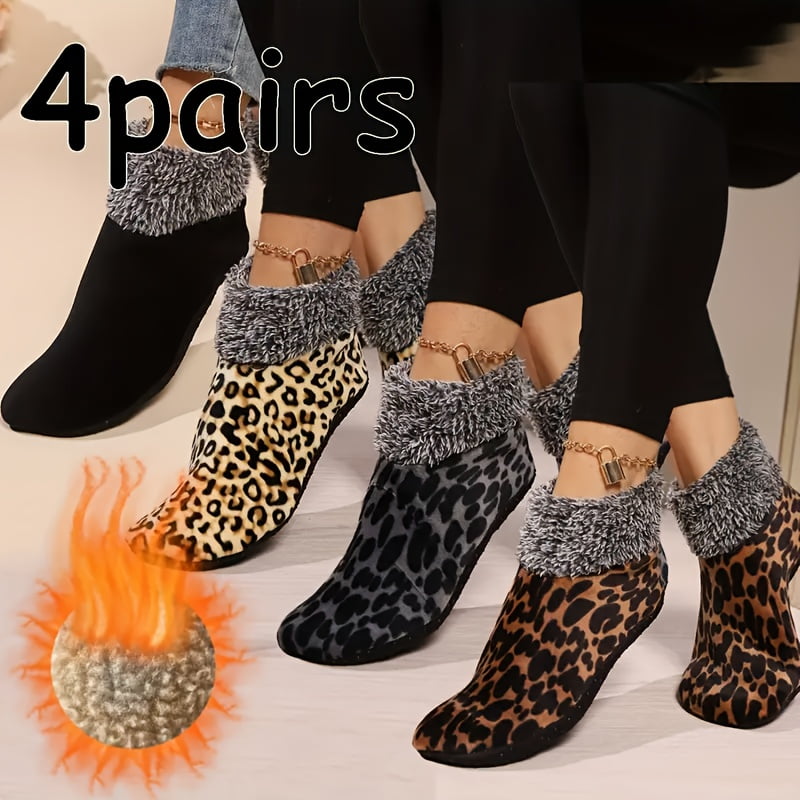 4 Pairs Women'S Winter Slipper Socks - Thickened Velvet Warm House ...