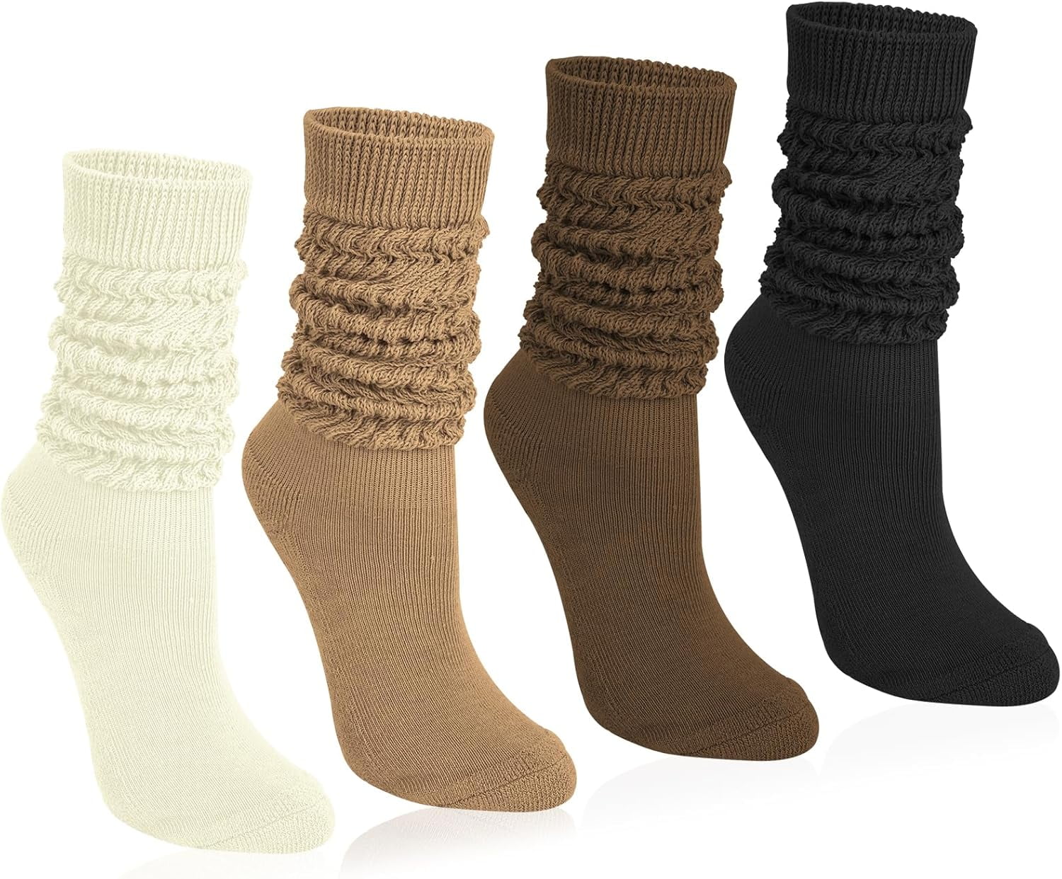 4 Pairs Women Slouch Socks Soft Knee High Scrunch Slouchy Socks Knit ...