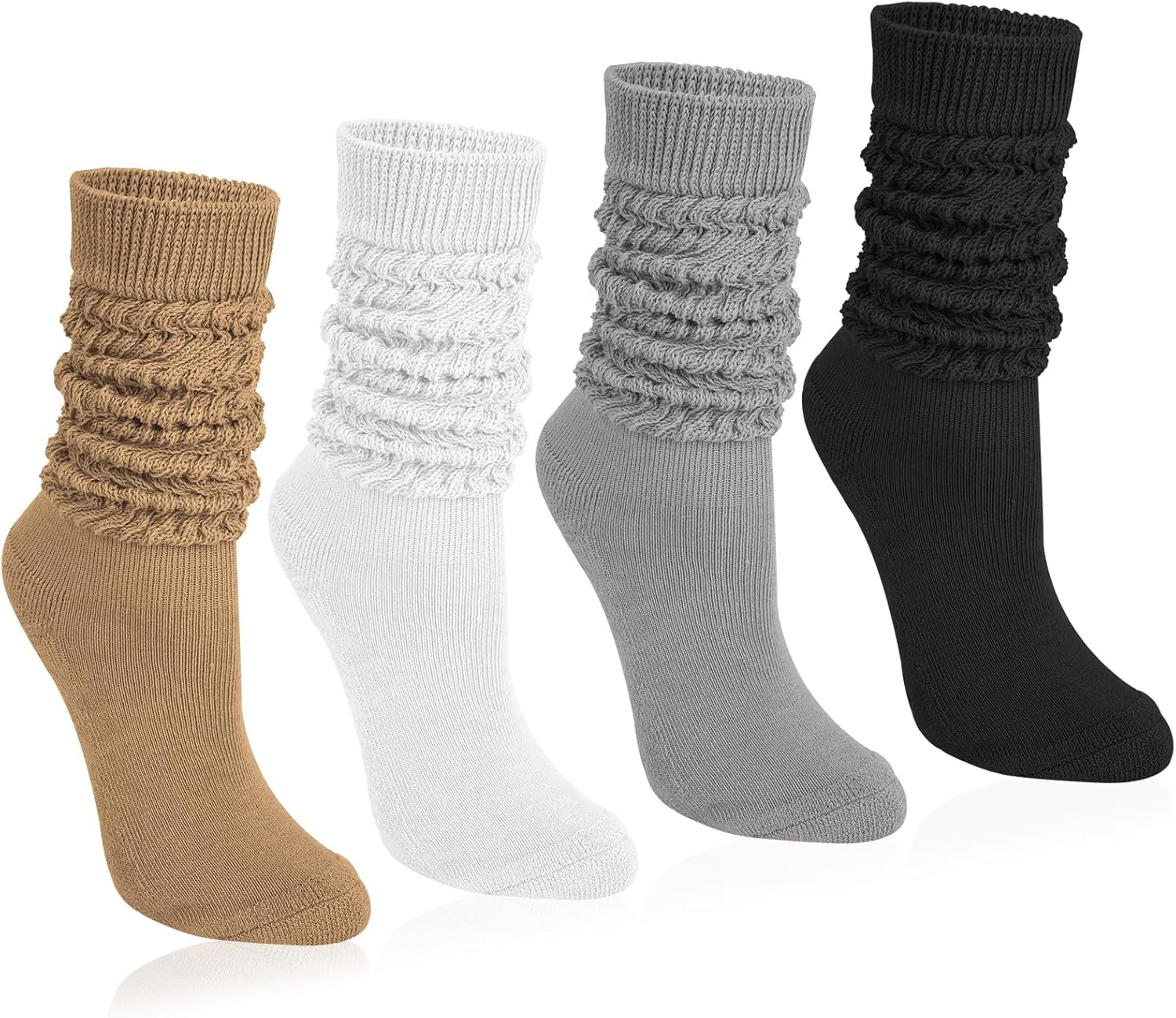4 Pairs Women Slouch Socks Soft Knee High Scrunch Slouchy Socks Knit ...