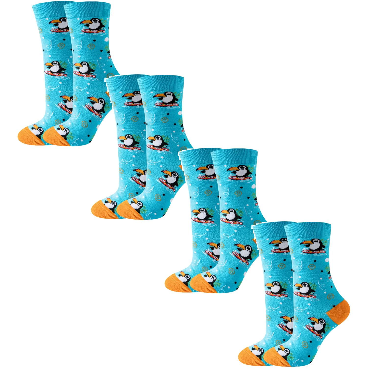 4 Pairs Women's Funny Novelty Cute Animal Pattern Cotton Crew Socks ...