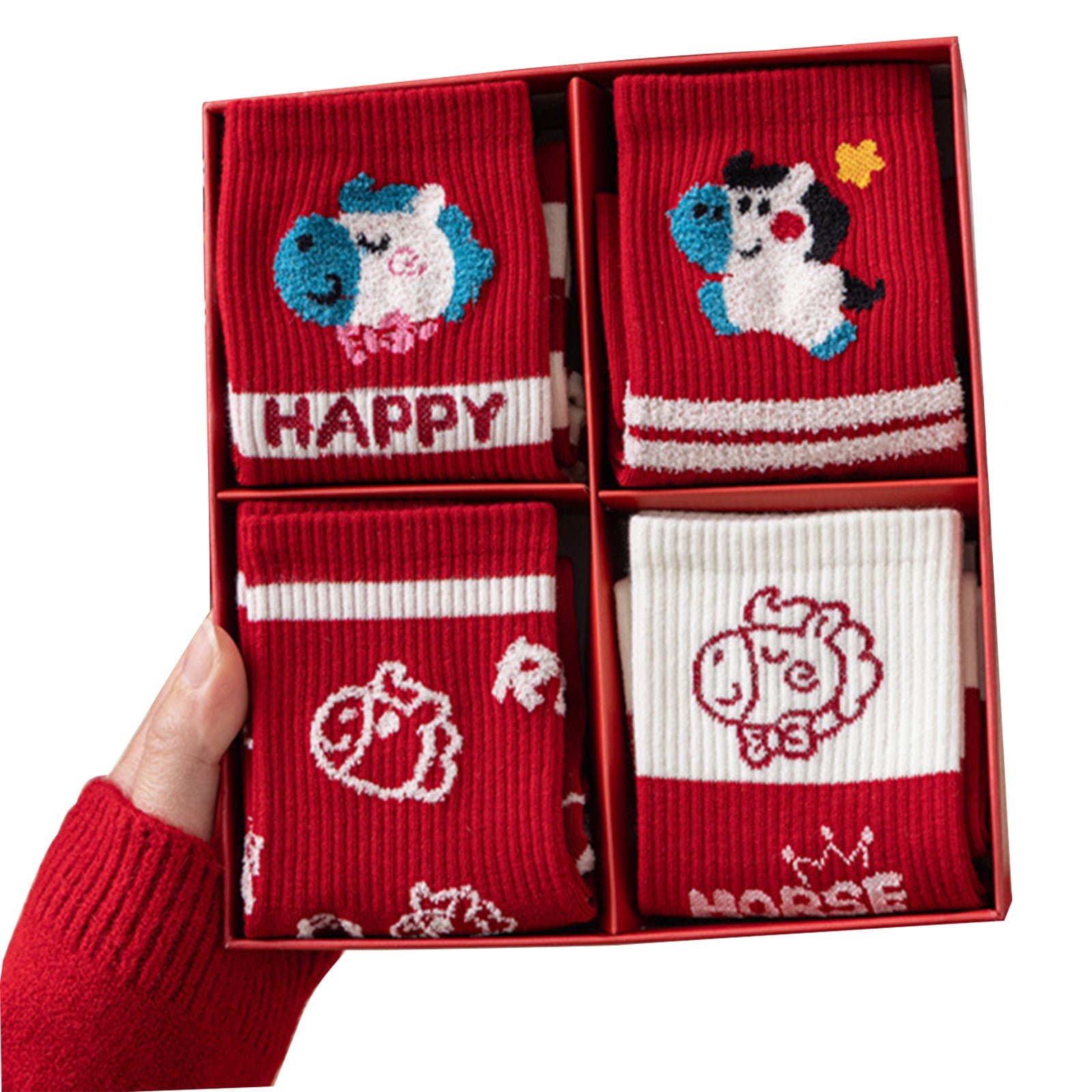 4 Pairs Women's Prosperity Horse Socks Cotton Chinese New Year Gifts ...