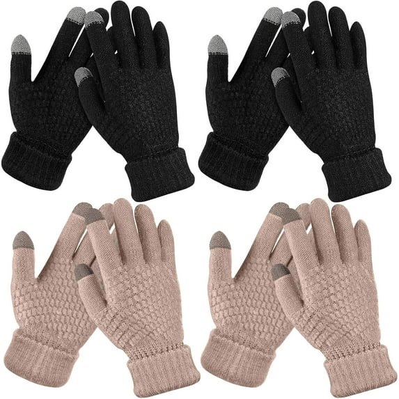 4 Pairs Women's Winter Touch Screen Gloves Soft Warm Fleece Lined Knit Elastic Cuff Texting ...