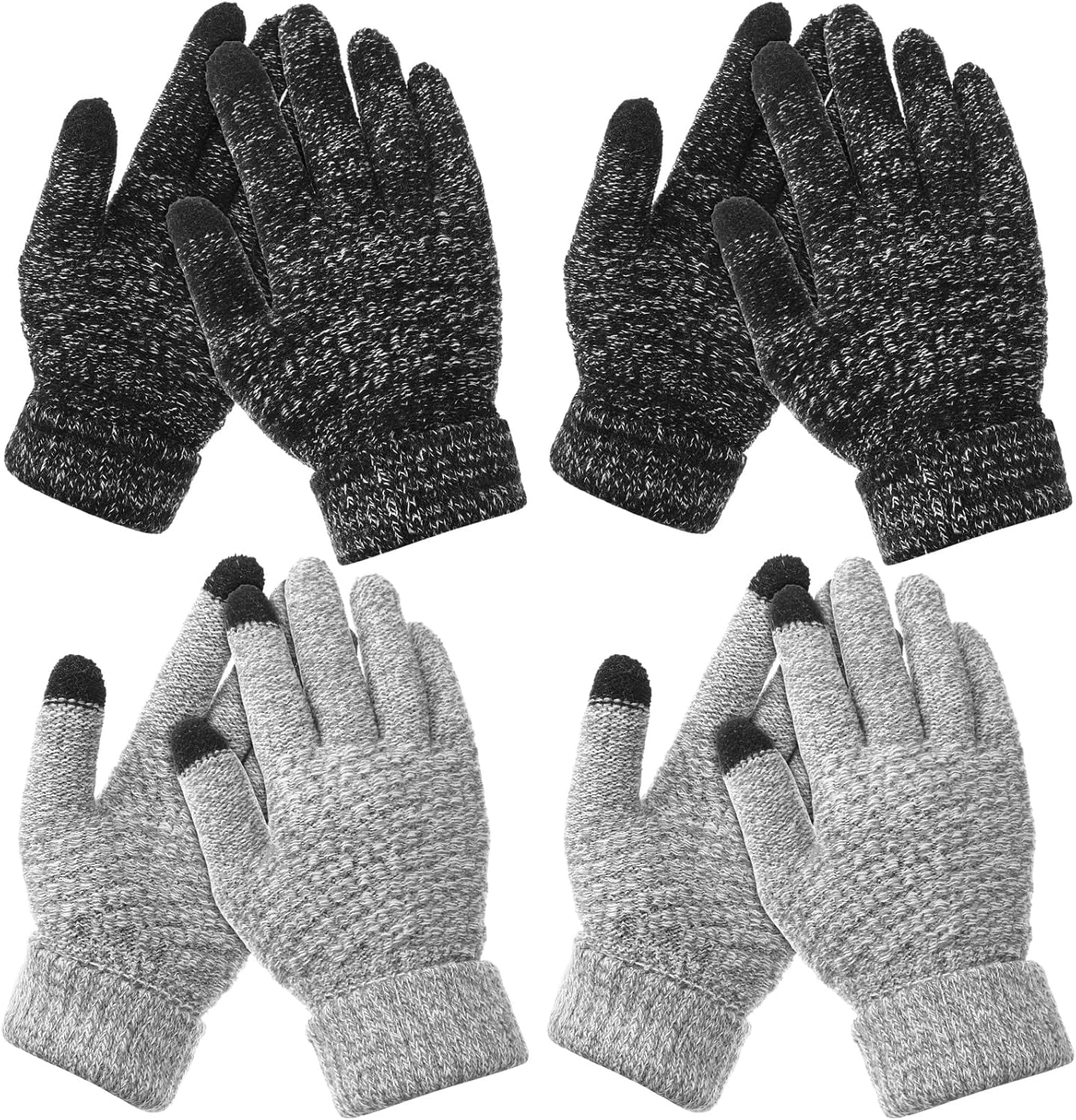 4 Pairs Women's Winter Touch Screen Gloves Soft Warm Fleece Lined Knit ...