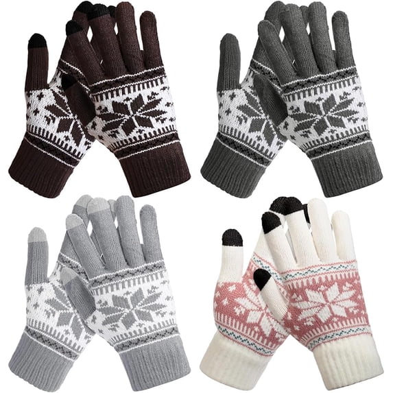 4 Pairs Women's Winter Touch Screen Gloves Soft Warm Fleece Lined Knit ...