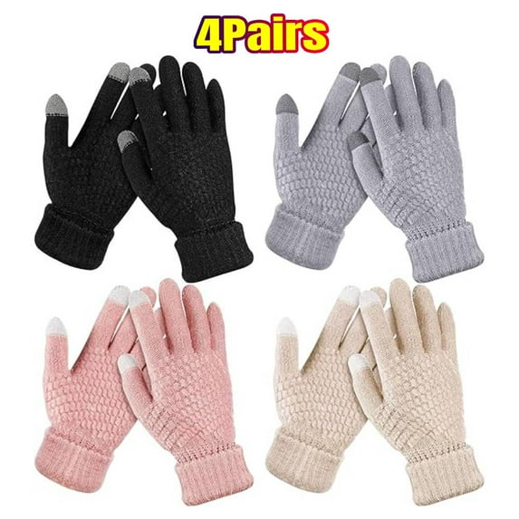 4 Pairs Women's Winter Touch Screen Gloves Warm Fleece Lined Knit ...
