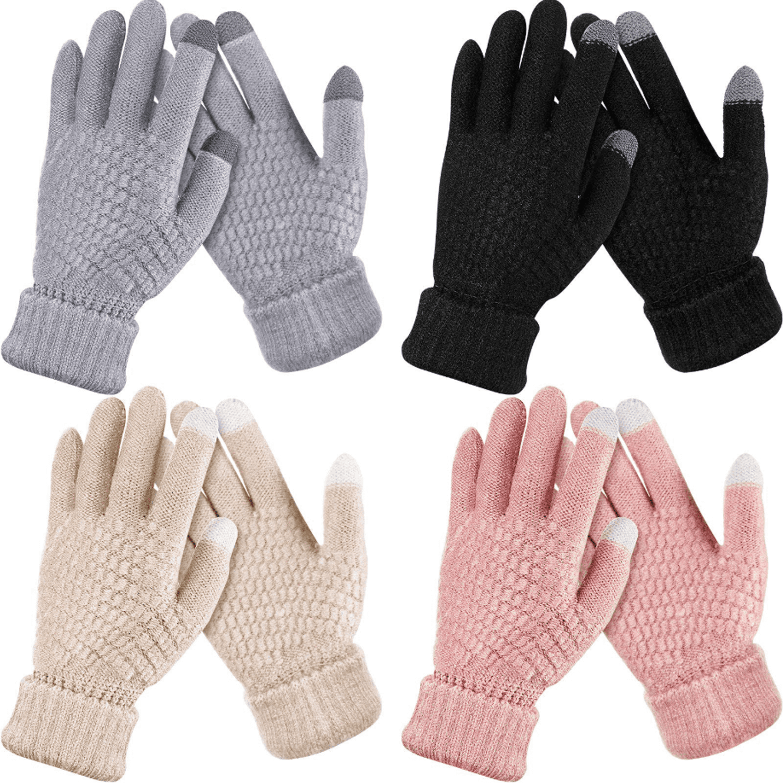 4 Pairs Women's Winter Touch Screen Gloves Warm Fleece Lined Knit ...