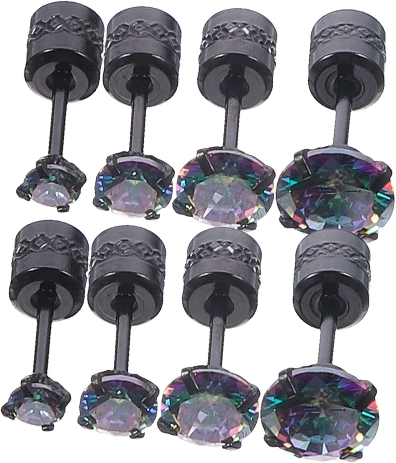 4 Pairs Zircon Earrings for Women Stainless Steel Plated Round Cz ...