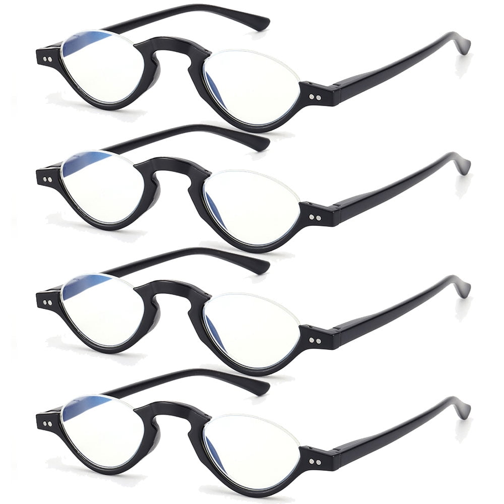 4 Pairs of Blue Light Blocking Half Rimless Black Reading Glasses for ...