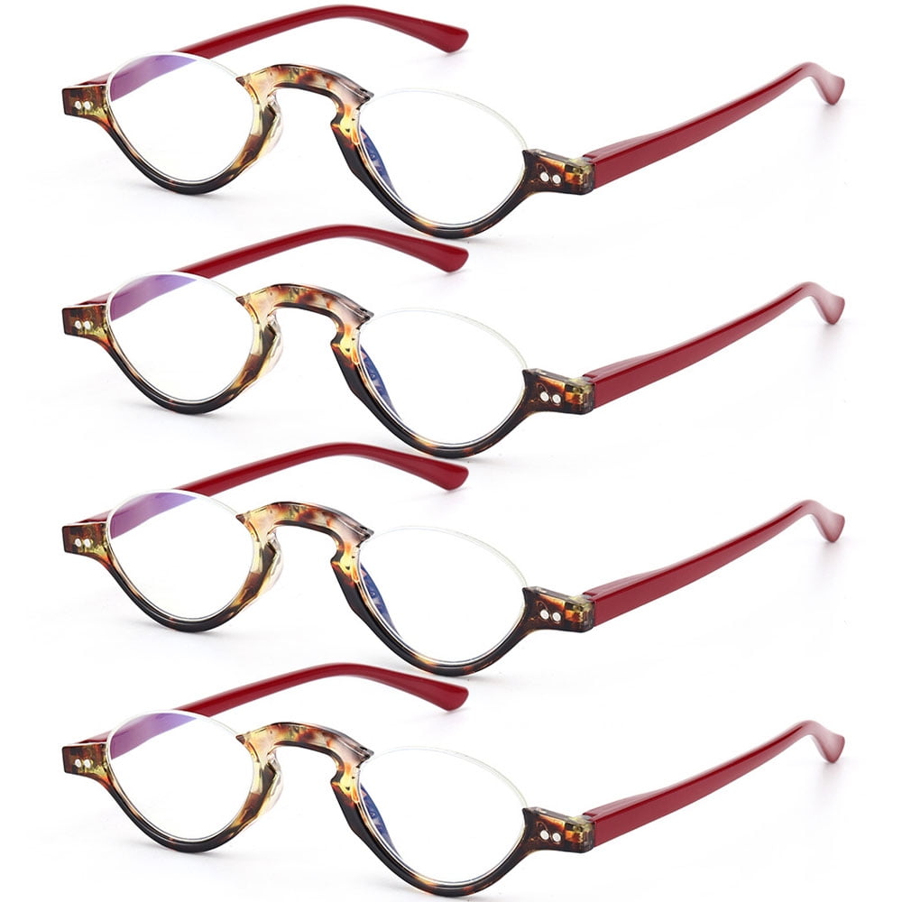 4 Pairs of Blue Light Blocking Half Rimless Red Reading Glasses for ...