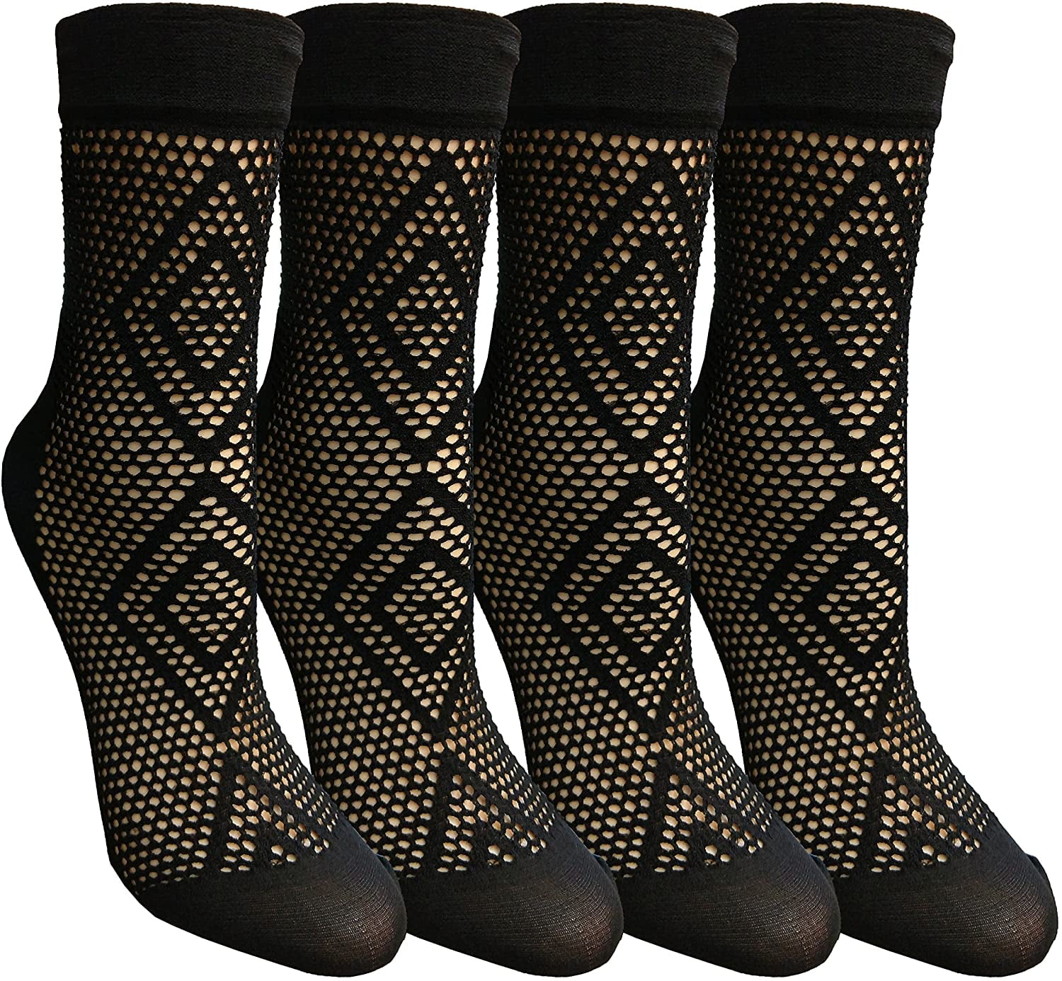 4 Pairs of SOCKS'NBULK Fisnet Ankle Socks, Mesh Patterned Anklet Sock ...