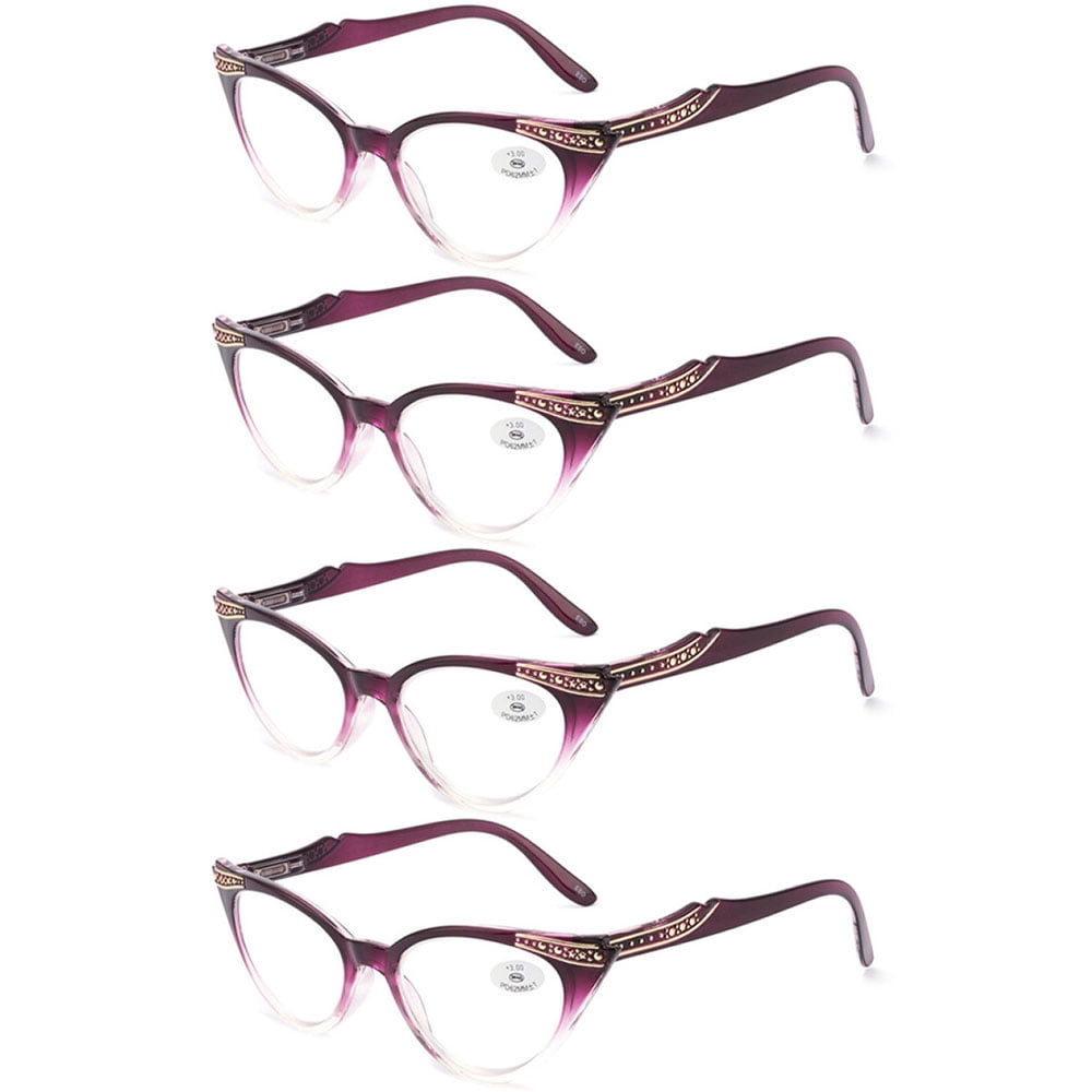 4 Pairs of Women Cat Eyes Gradient Purple Reading Glasses Ladies ...