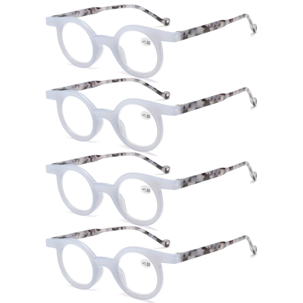4 Pairs of Women Gray Small Round Reading Glasses 3.00 Men Retro ...