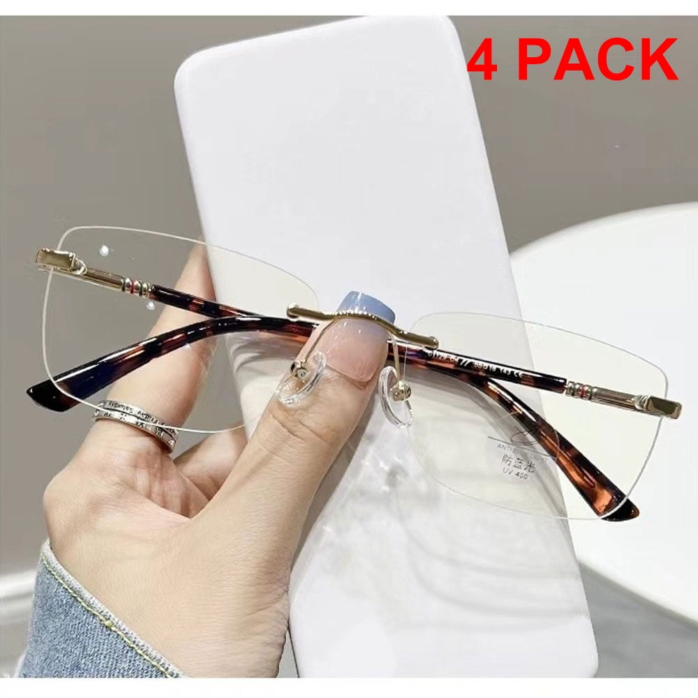 4 Pairs of Women Tortoiseshell Rimless Rectangular Reading Glasses 1.00 ...