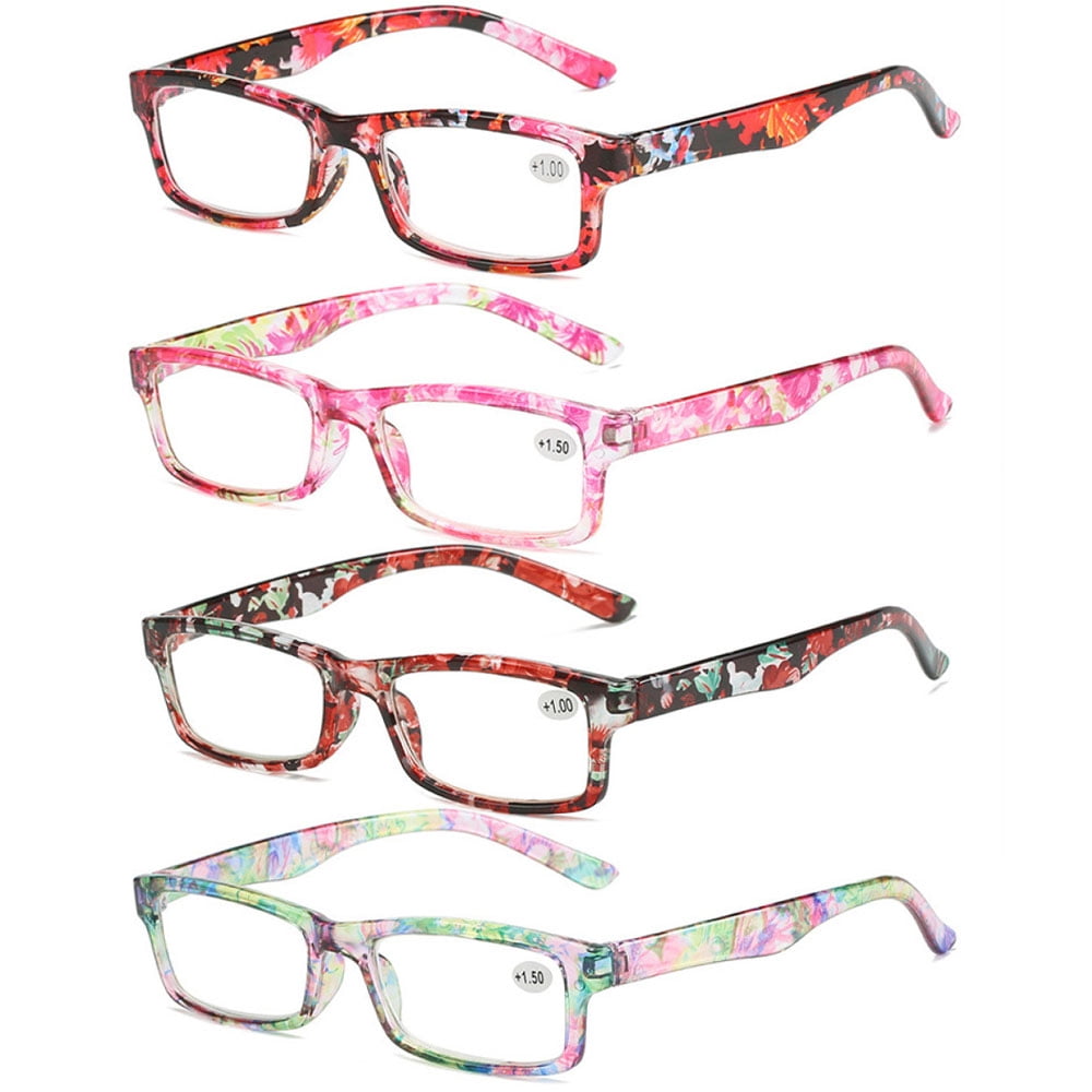 4 Pairs of Women's Floral Small Rectangle Reading Glasses 4.00 Men's ...