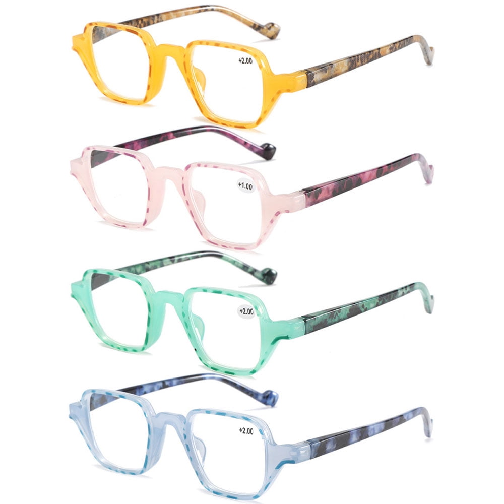 4 Pairs of Womens Candy Color Square Personalized Reading Glasses Men ...