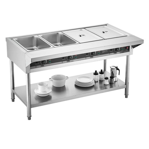 4-Pan Food Warmer Table, Commercial Buffet Server with Independent ...
