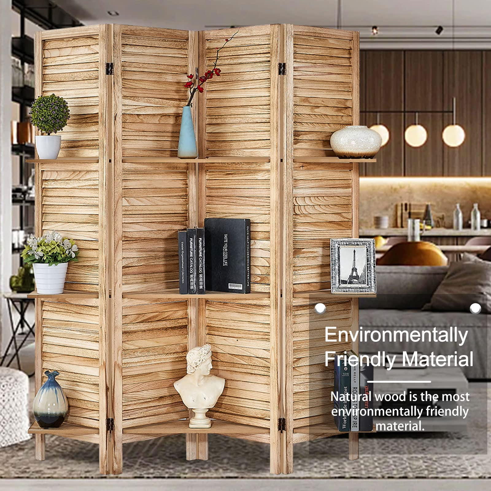 4 Panel 5.6 Ft Tall Partition Wood Room Divider, Wood Folding Room ...