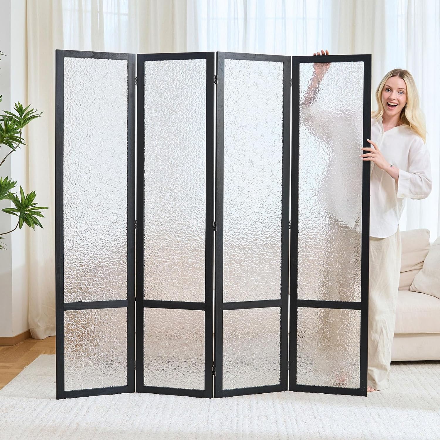 4 Panel Acrylic Room Divider Privacy Screen - Freestanding Frosted ...