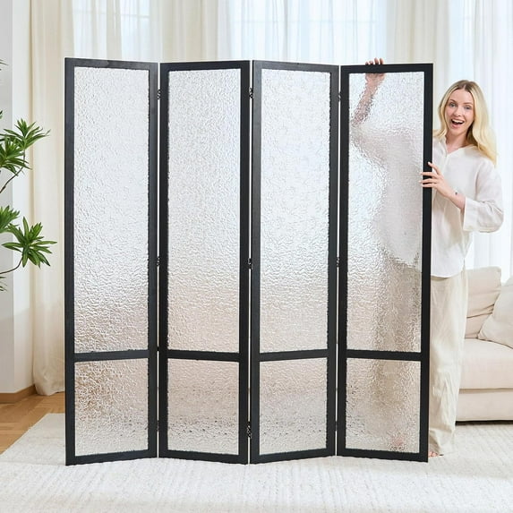 4 Panel Acrylic Room Divider Privacy Screen - Freestanding Frosted ...