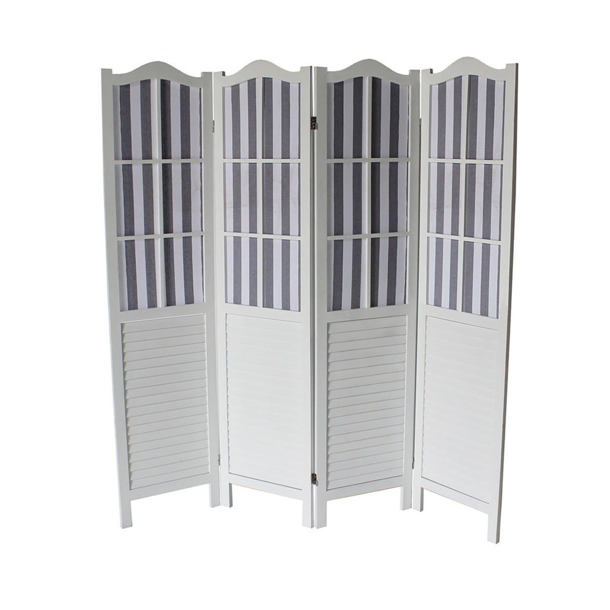 4 Panel Arc Shutter Style Room Divider with Slat Panelling, White ...