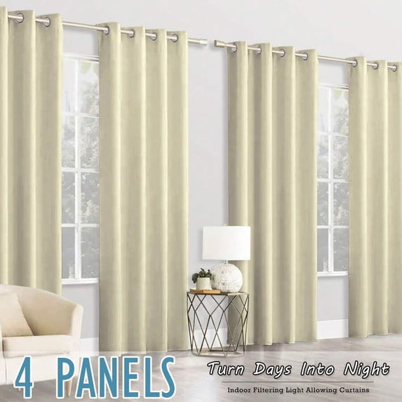 4-Panel Beige Grommet Top Light Filtering Curtains – Indoor Drapes For ...