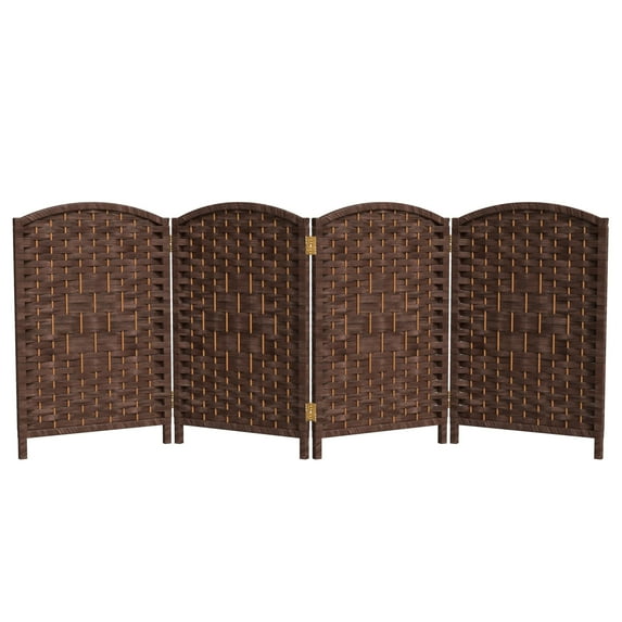 4 Panel Black Fiber Folding Screen, Compact 24 Inch Privacy Divider ...