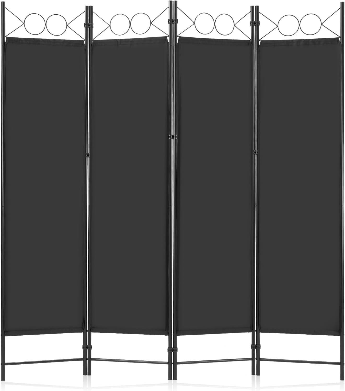 4-Panel Black Partition Room Divider, 6 Ft Tall Folding Privacy Screen ...