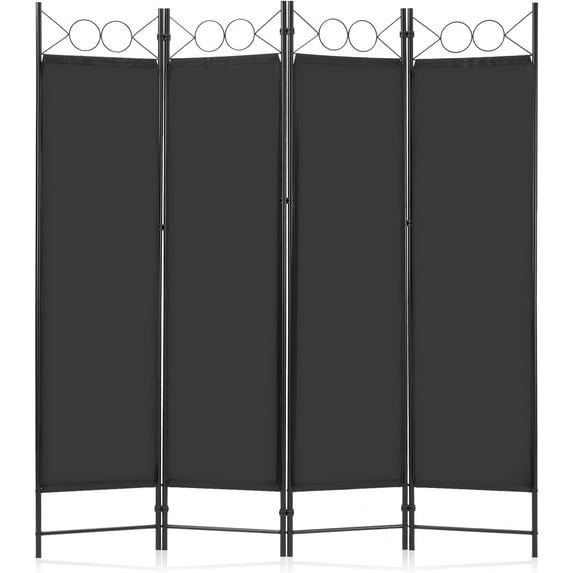 4-Panel Black Partition Room Divider, 6 Ft Tall Folding Privacy Screen ...