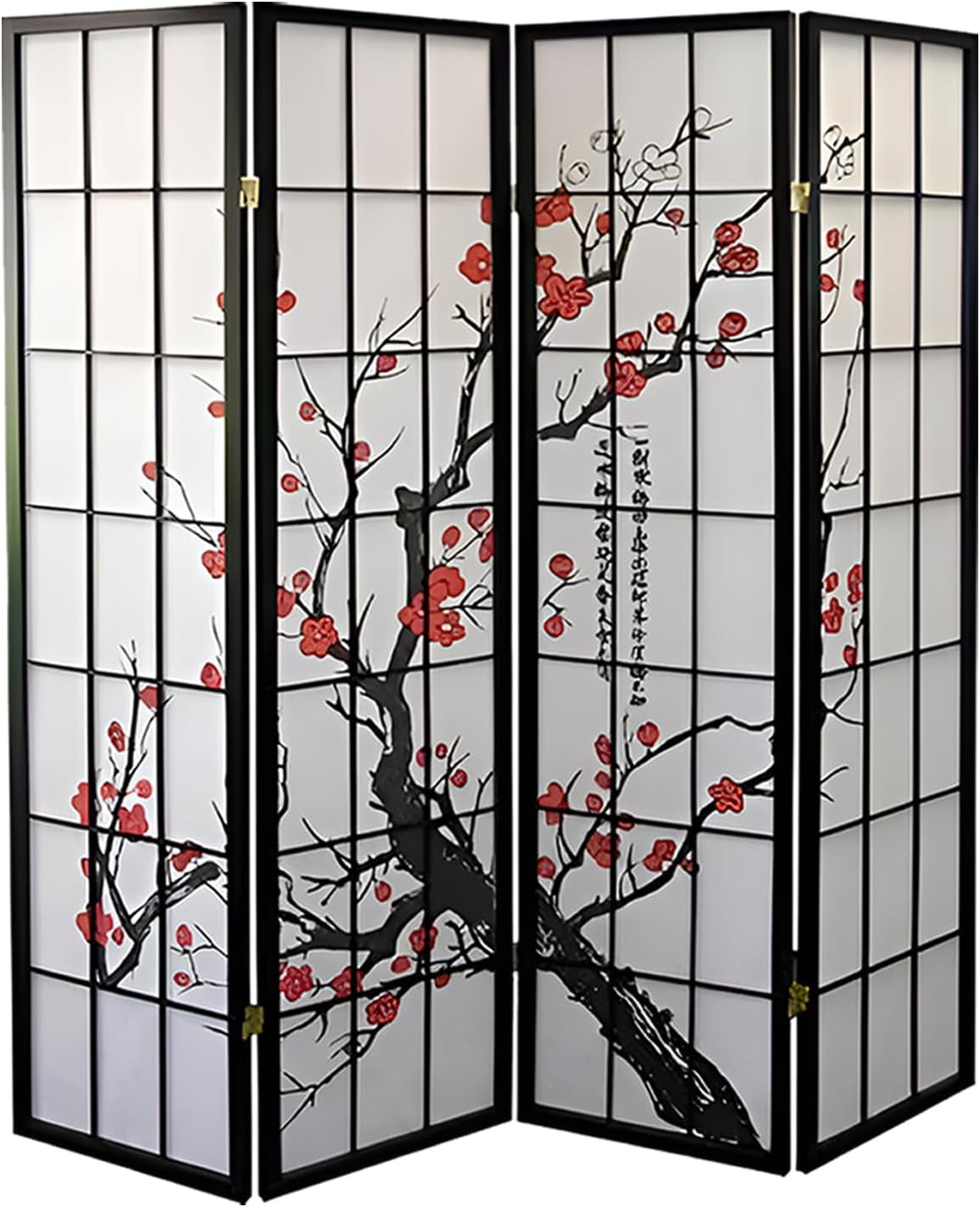 4-Panel Blossom Screen - Portable, Foldable Shoji Style Room Divider ...