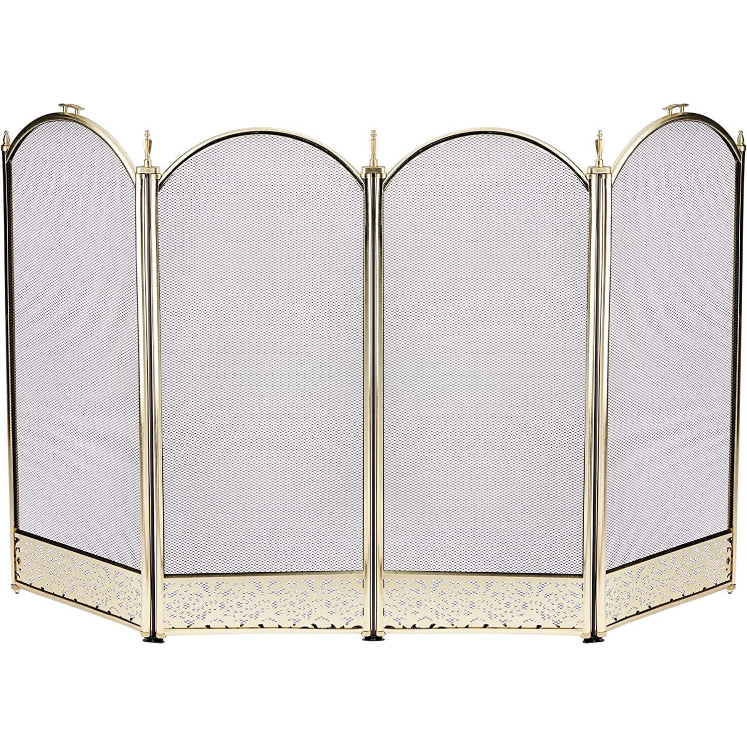 4 Panel Brass Fireplace Screen with Decorative Filigree - Walmart.com