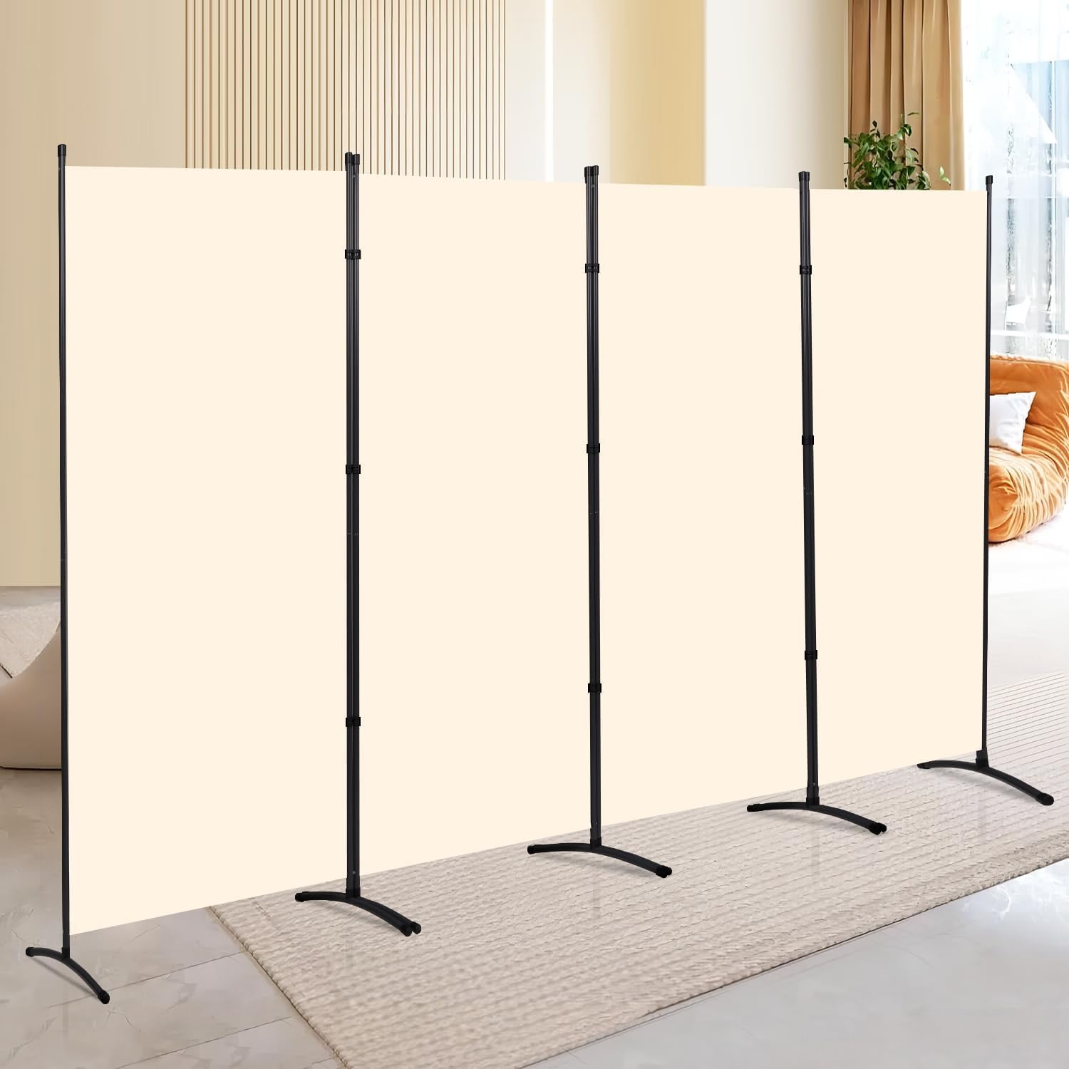 4 Panel Folding Privacy Screens, 6 FT Tall Wall Divider with Metal ...