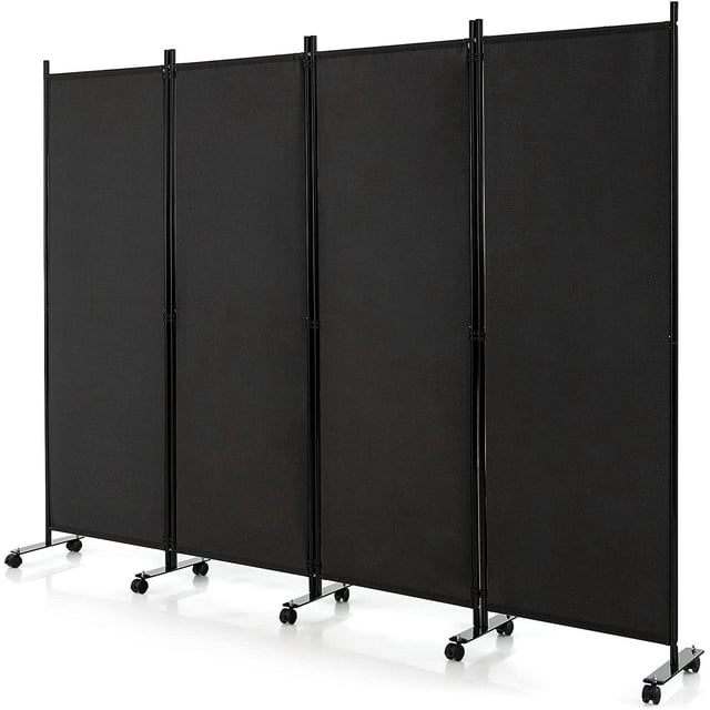 4 Panel Folding Room Divider 6FT Rolling Privacy Screen with Lockable ...