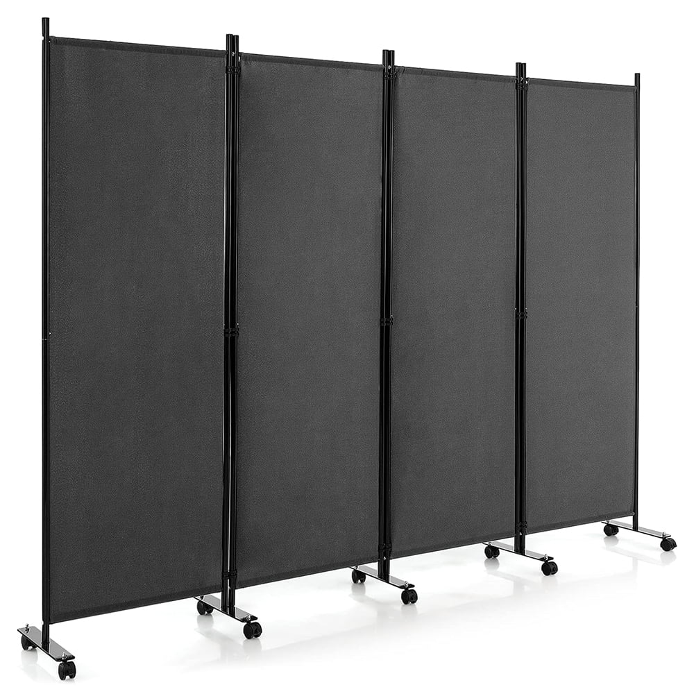 4 Panel Folding Room Divider, 6FT Rolling Privacy Screen with Lockable ...