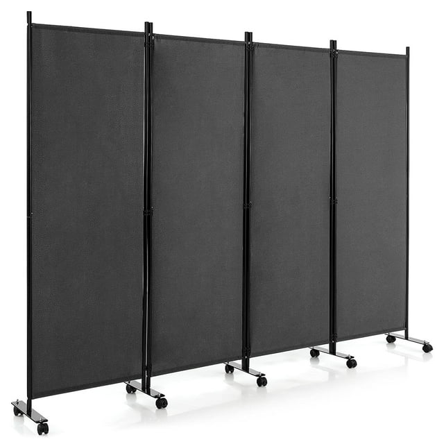 4 Panel Folding Room Divider, 6FT Rolling Privacy Screen with Lockable ...