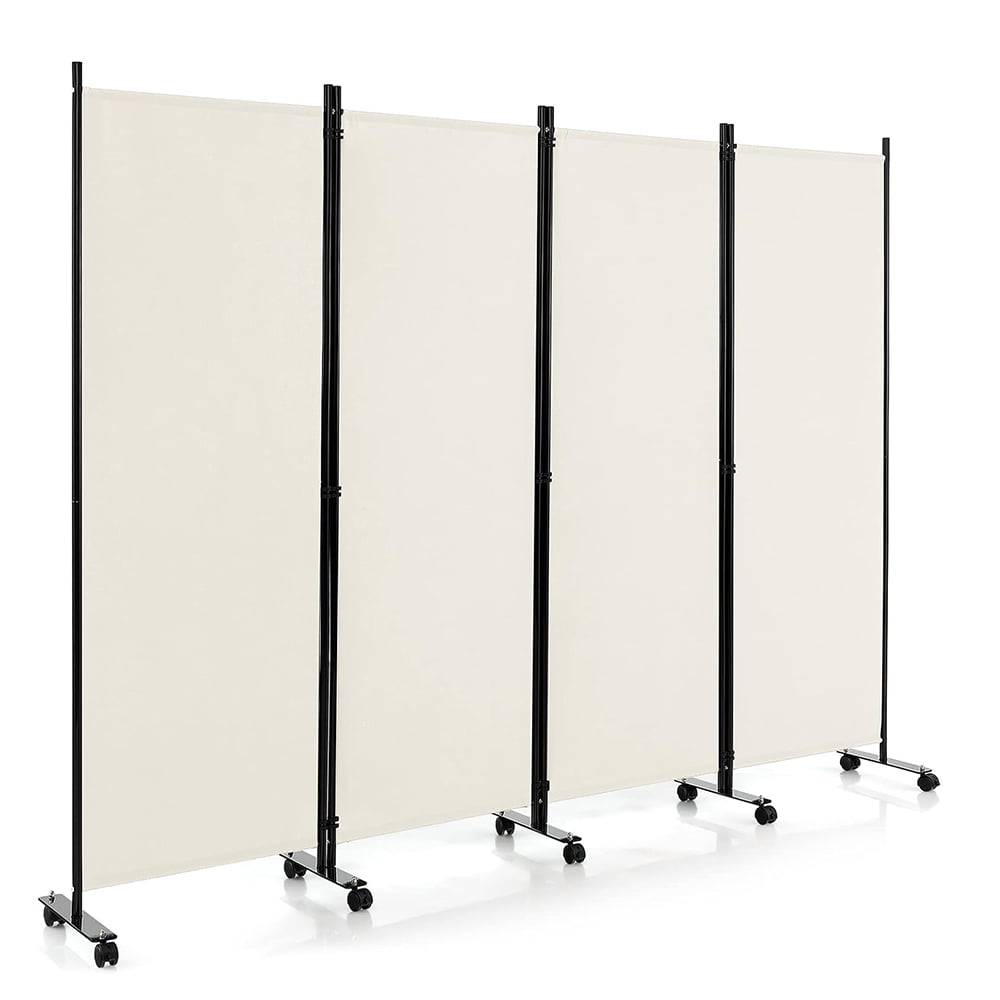 4 Panel Folding Room Divider, 6FT Rolling Privacy Screen with Lockable ...