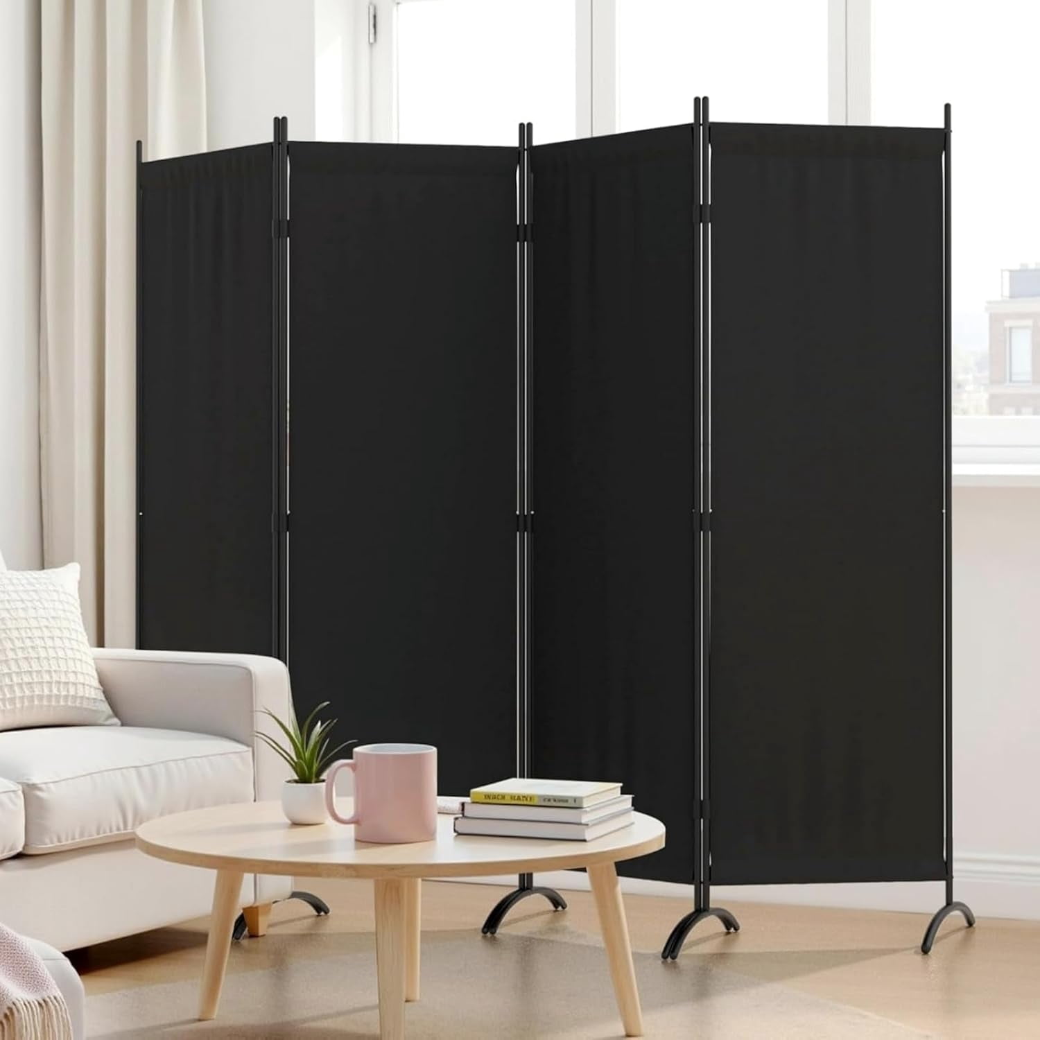 4-Panel Folding Room Divider Privacy Screen - 88" W, with 5 Curved ...