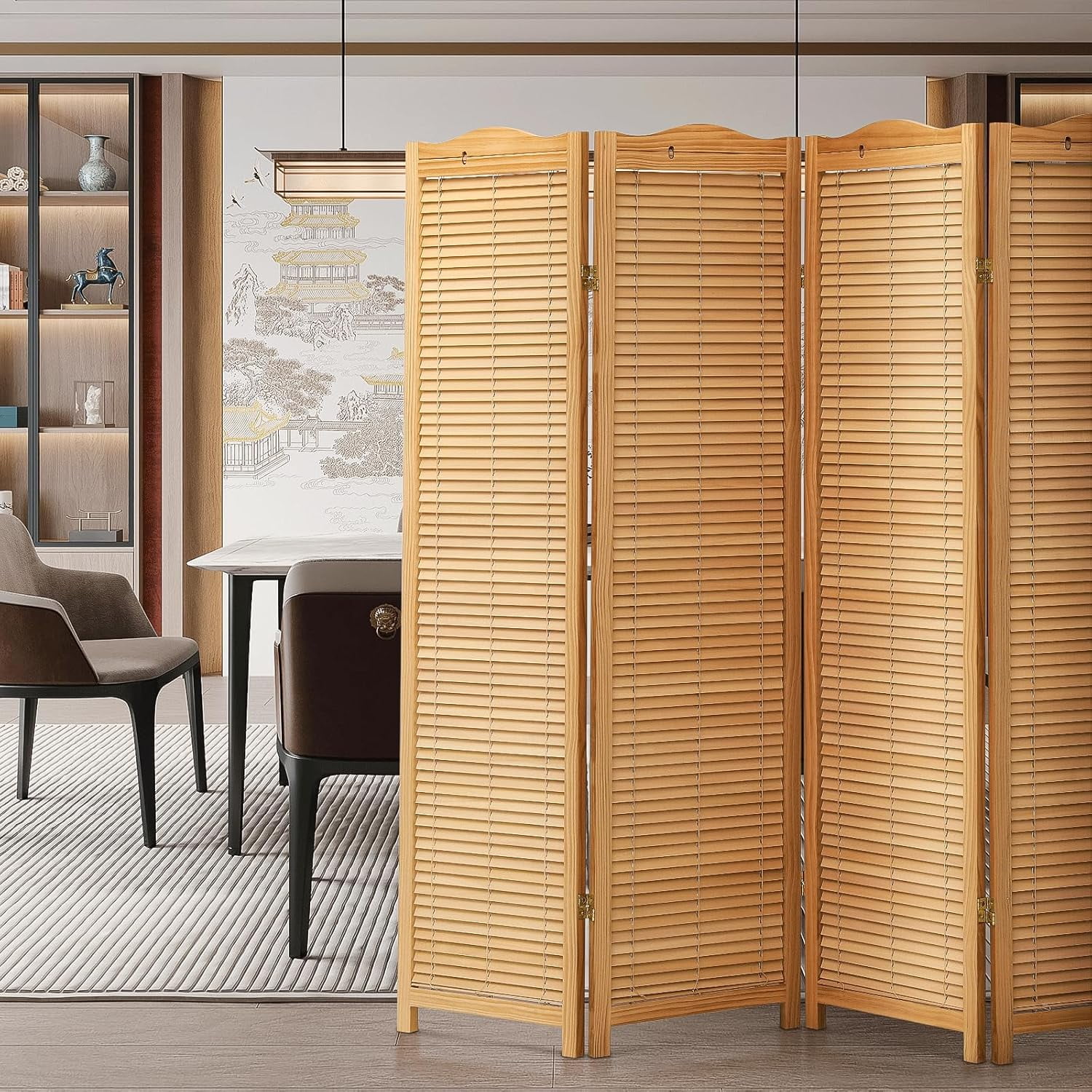 4-Panel Folding Room Dividers with Adjustable Blinds, 5.7ft Foldable ...