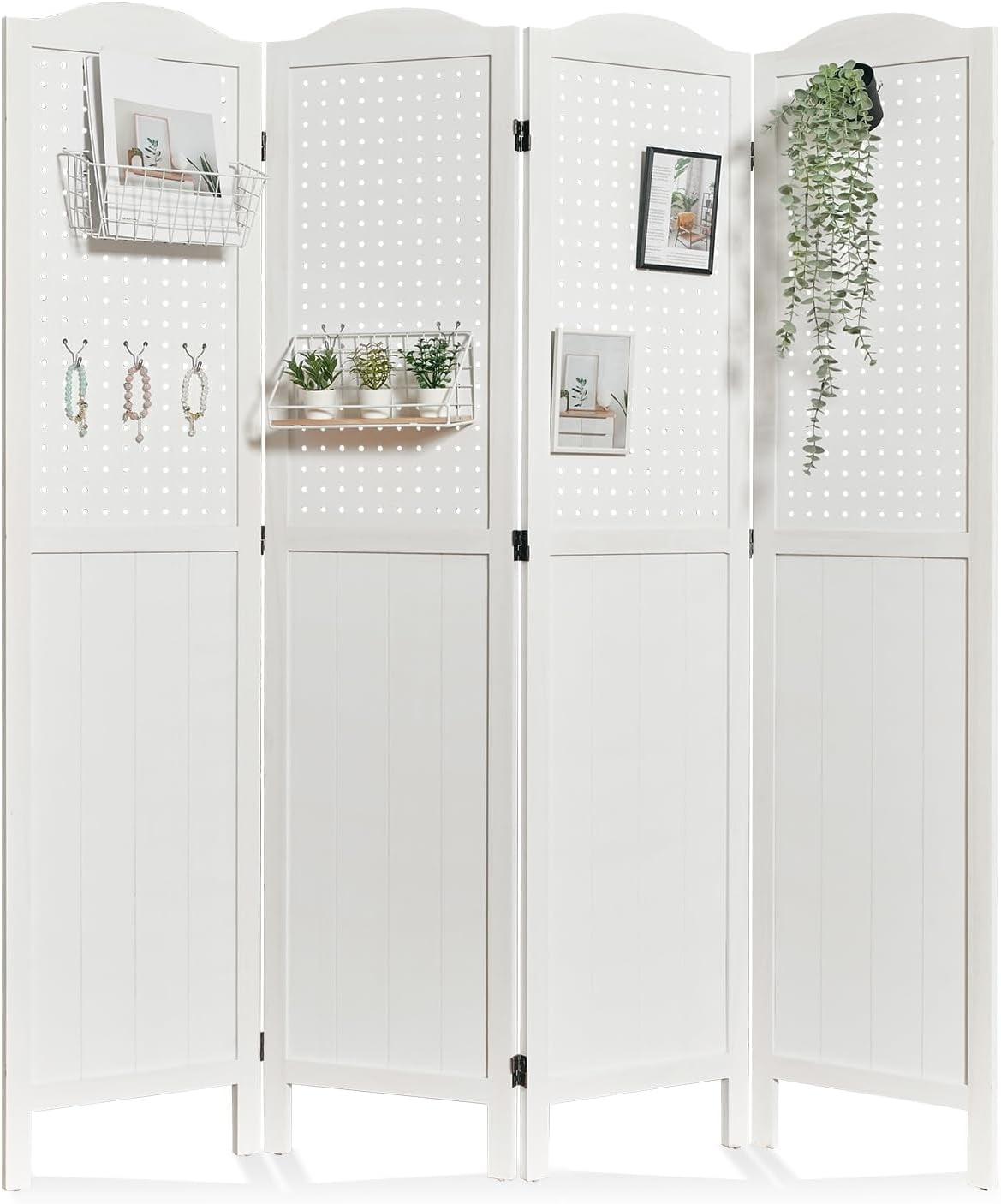 4 Panel Freestanding Pegboard Display & Room Divider, 5 FT Foldable ...