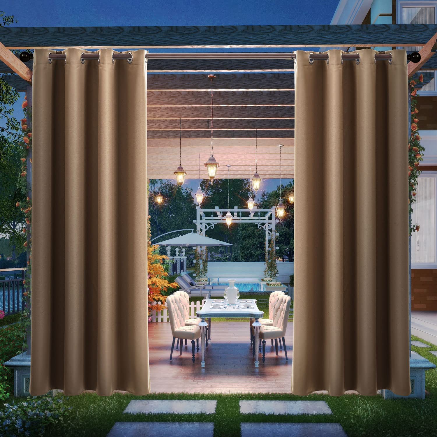 Waterproof Outdoor Curtains for Patio, Gazebo, Pergola, Porch, Brown ...