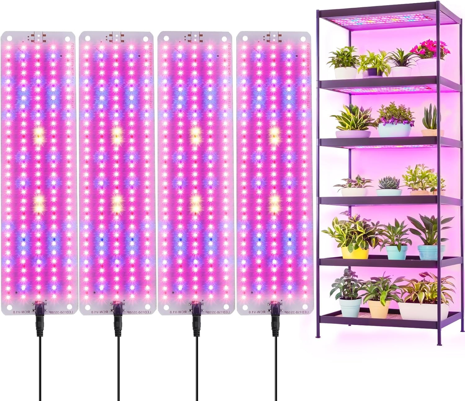 4 Panel LED Grow Lights for Indoor Plants Full Spectrum, 600LEDs Red ...