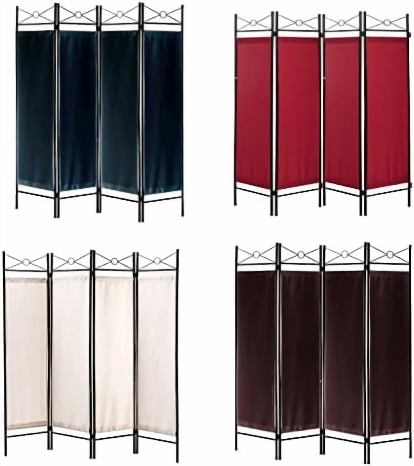 4 Panel Metal and Woven Fabric Room Divider with Two Way Hinges Black ...