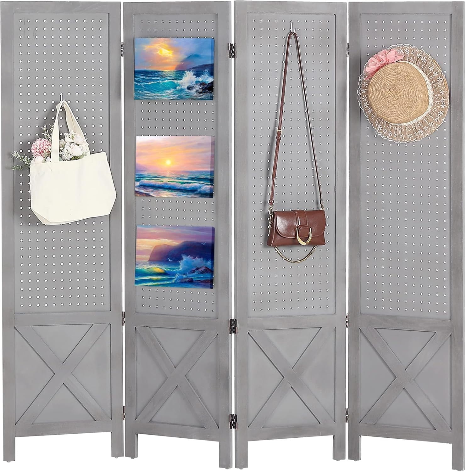 4 Panel Pegboard Display, 5 Ft Wood Folding Privacy Screens Room ...